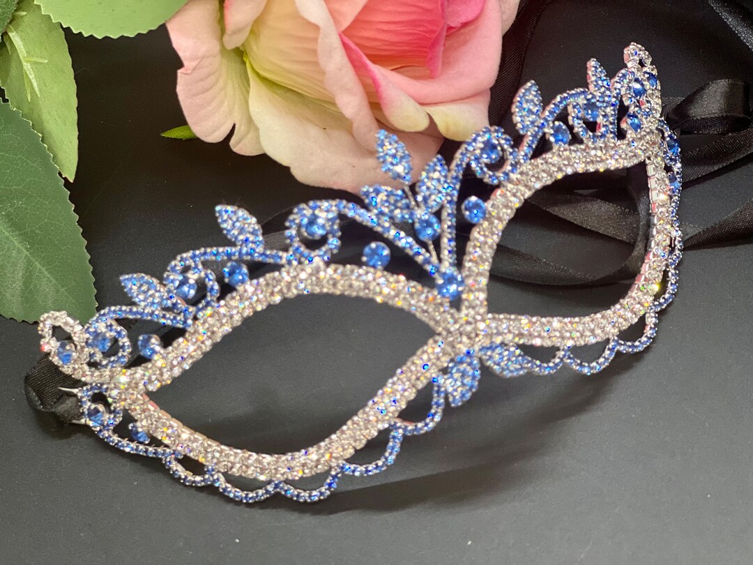 Blue Rhinestone Crystal Mardi Gras Mask Masquerade Ball Dance Party ...