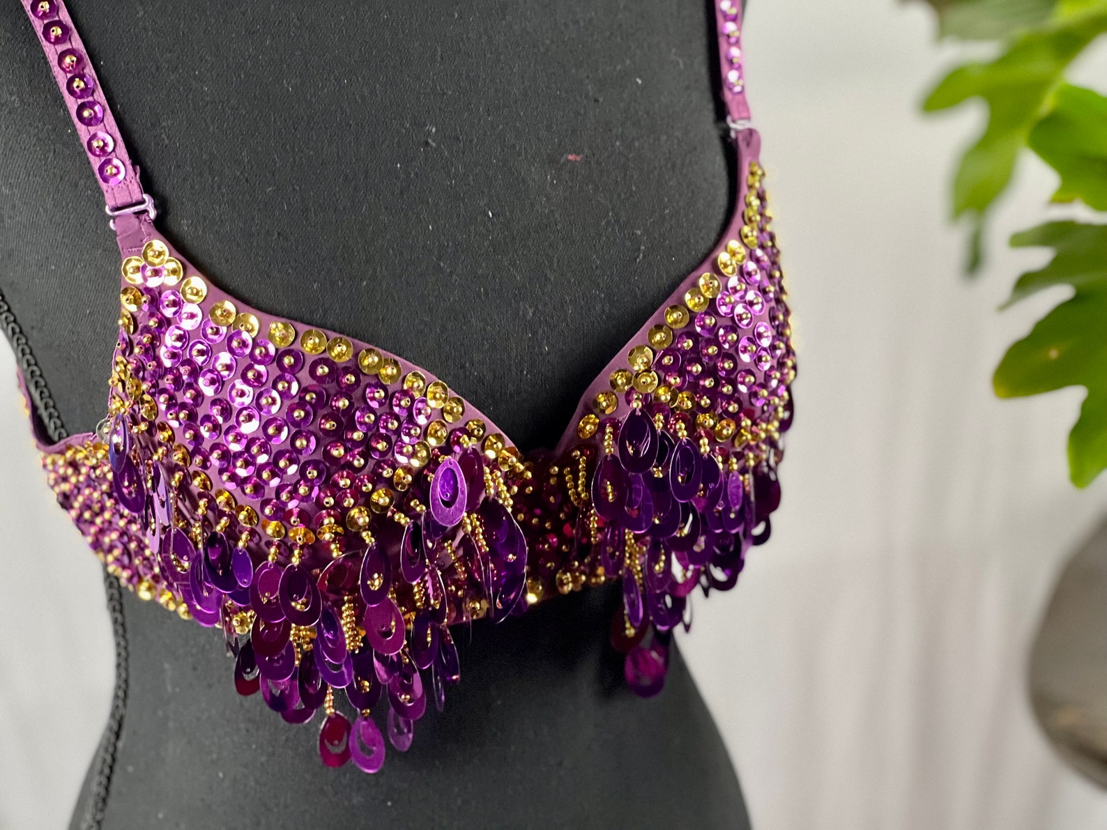 Beautiful PURPLE Gold Handmade Tribal Zari Bra Pendant Fringe Belly ...