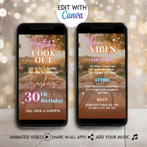 Digital Cookout Birthday Party Invitation Template Gold Neon BBQ Dinner ...