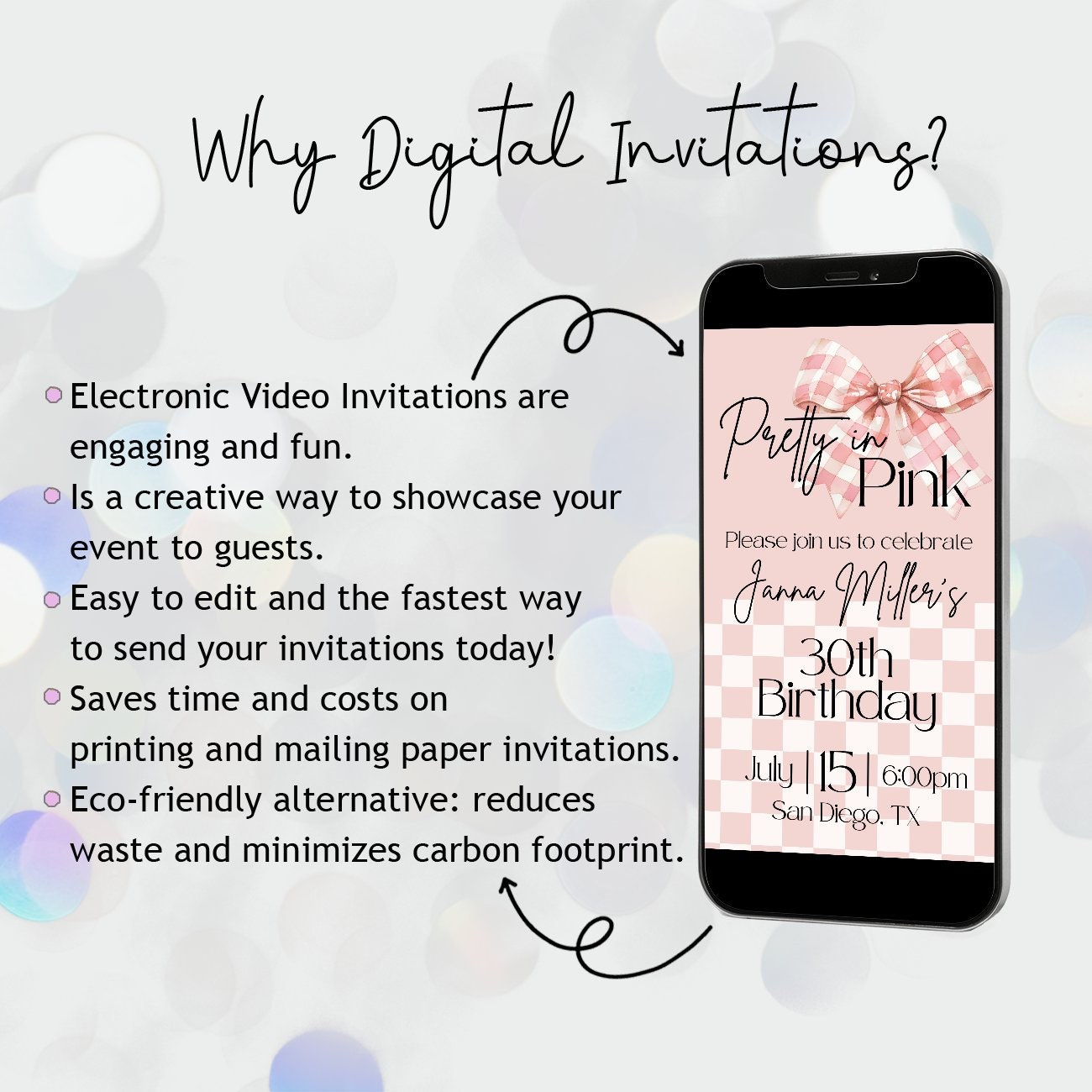 Digital Pink Coquette Birthday Party Video Invitation Template Editable ...