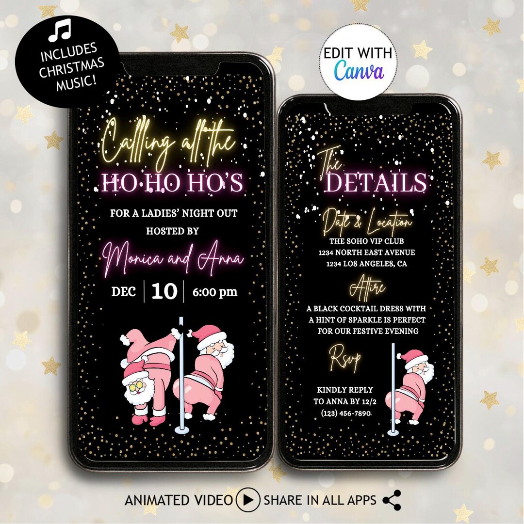 Digital Christmas Calling Ho Ho Hos Invitation: Dancing Pink Santa ...