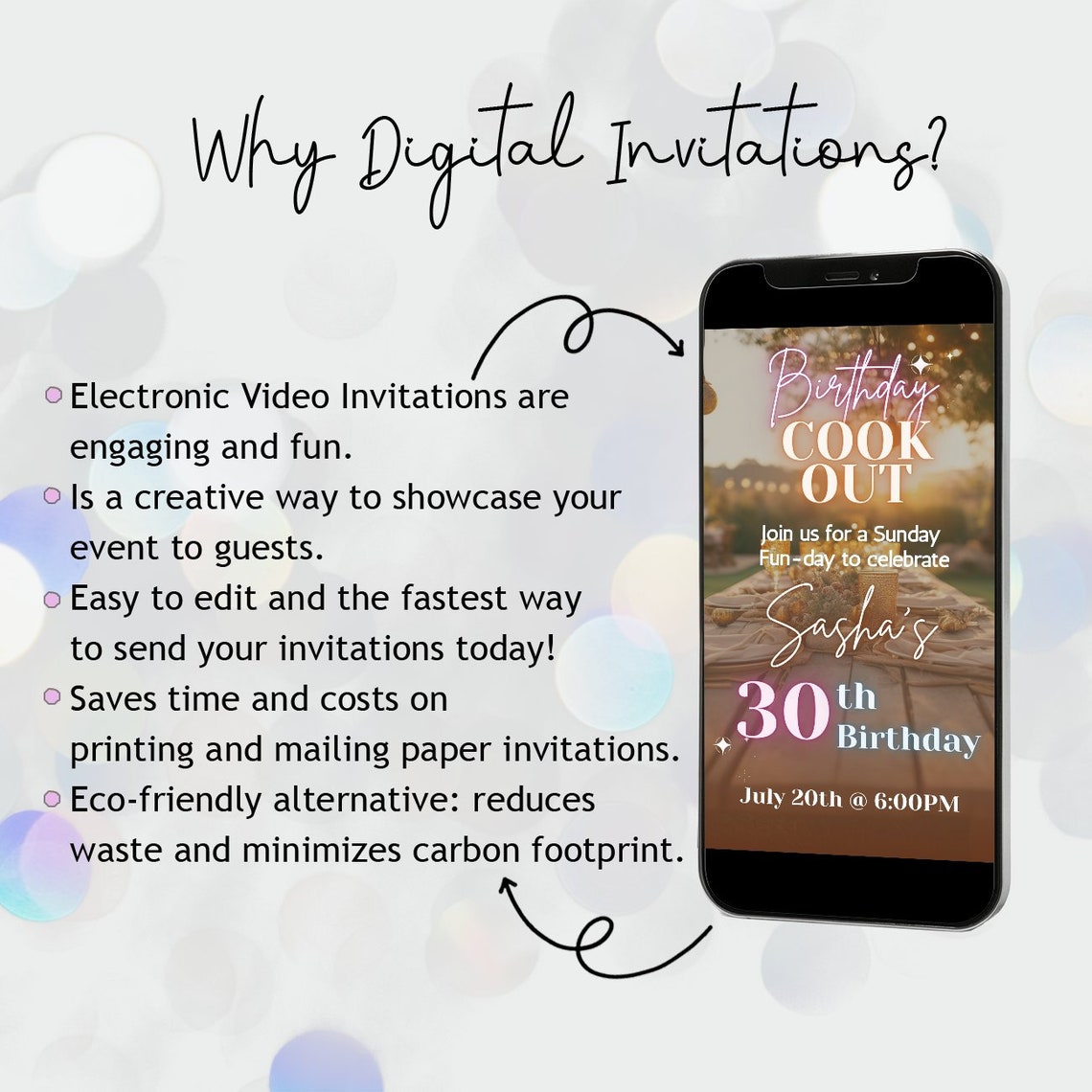 Digital Cookout Birthday Party Invitation Template Gold Neon BBQ Dinner ...