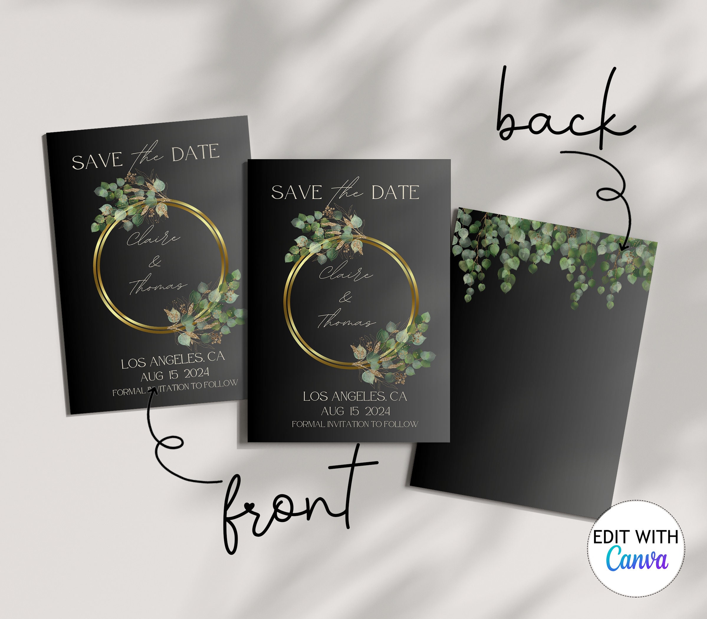 Classic Black Save the Date Invitation Template Printable Eucalyptus ...