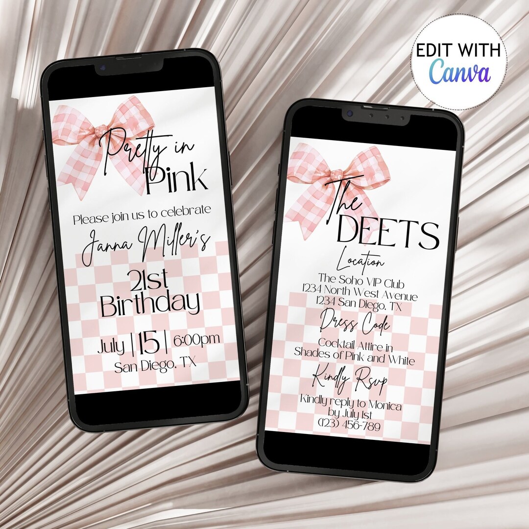 Pretty in Pink Coquette Birthday Invite Template Digital Checkered ...
