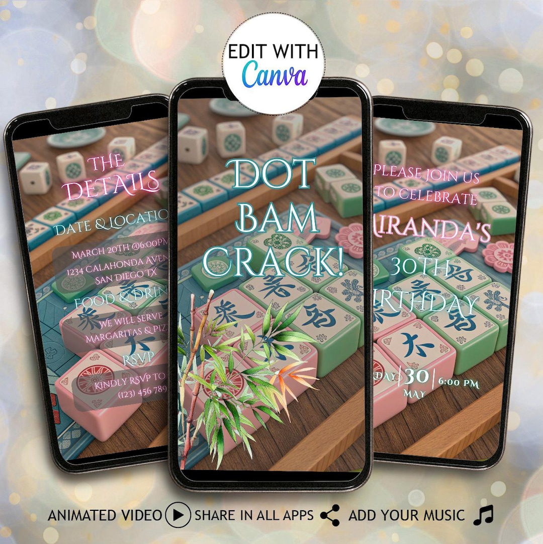 Mahjong Party Invitation Dot Bam Crack Theme Games Night Invite ...