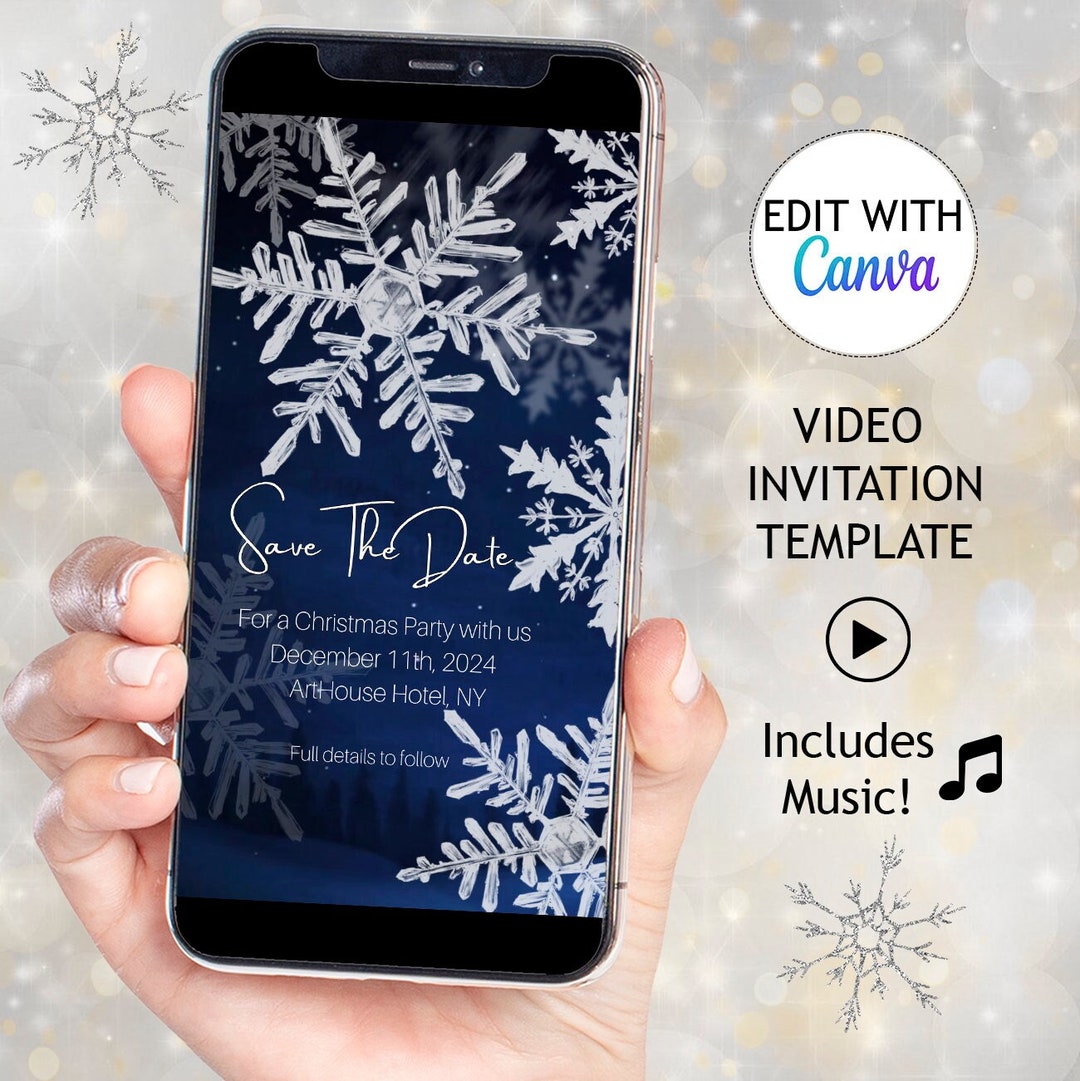 Snowflake Save the Date Christmas Party Invitation Template Editable ...