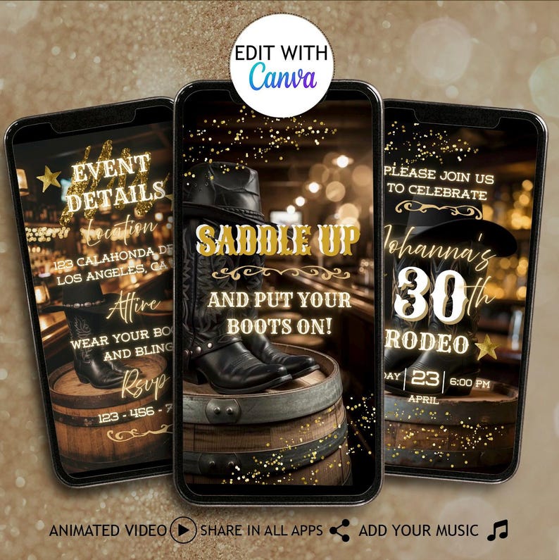 Digital Western Hoedown Birthday Party Invite Animated Black Cowboy ...