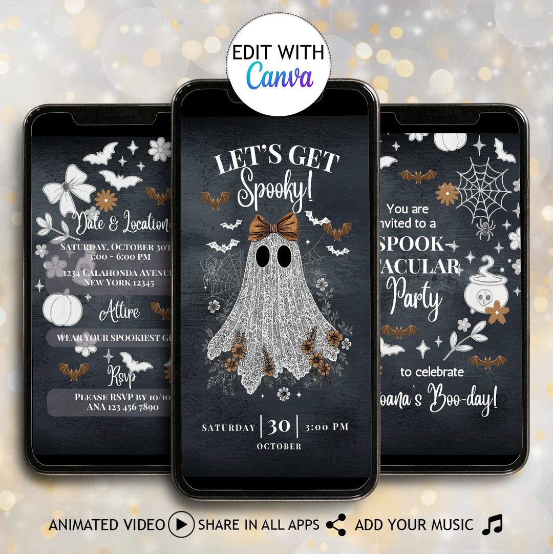 Coquette Spooky Halloween Birthday Invite Template Digital Cute Black ...