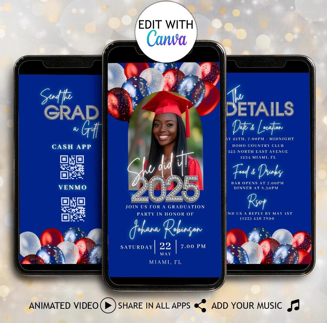 Blue Red Graduation Invitation Digital Template 2025 Graduation Invite ...