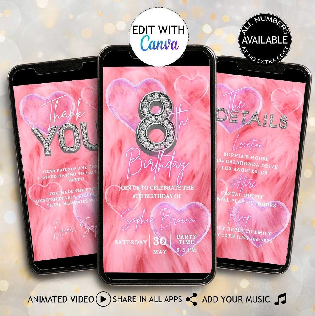 Electronic 8th Pink Fur Birthday Video Invite Pink Faux Fur Party ...