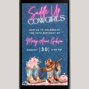 Denim Cowgirls Party Invitation Western Themed Birthday Party Invite Template Video Animated ...