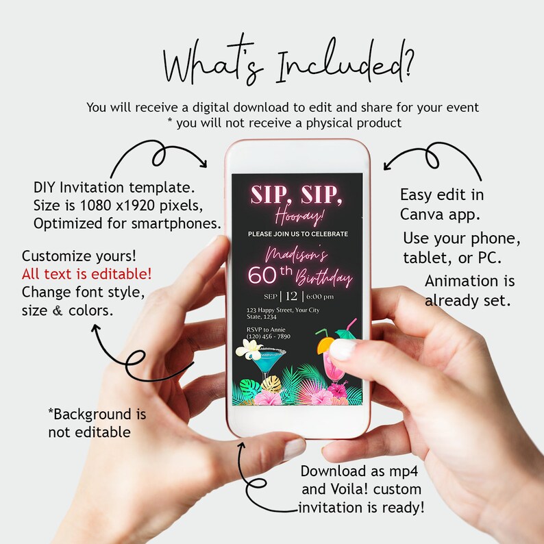 Sip Sip Birthday Invitation Template Cocktails Evite Hot Pink - Etsy