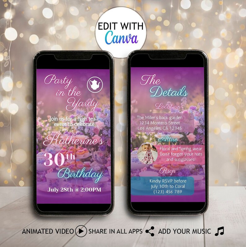 Digital Purple Tea Party in the Yardy Invitation Template Par-tea ...