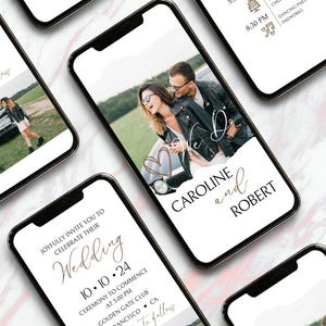 Digital Modern Wedding Invitation Template With Photos Electronic ...