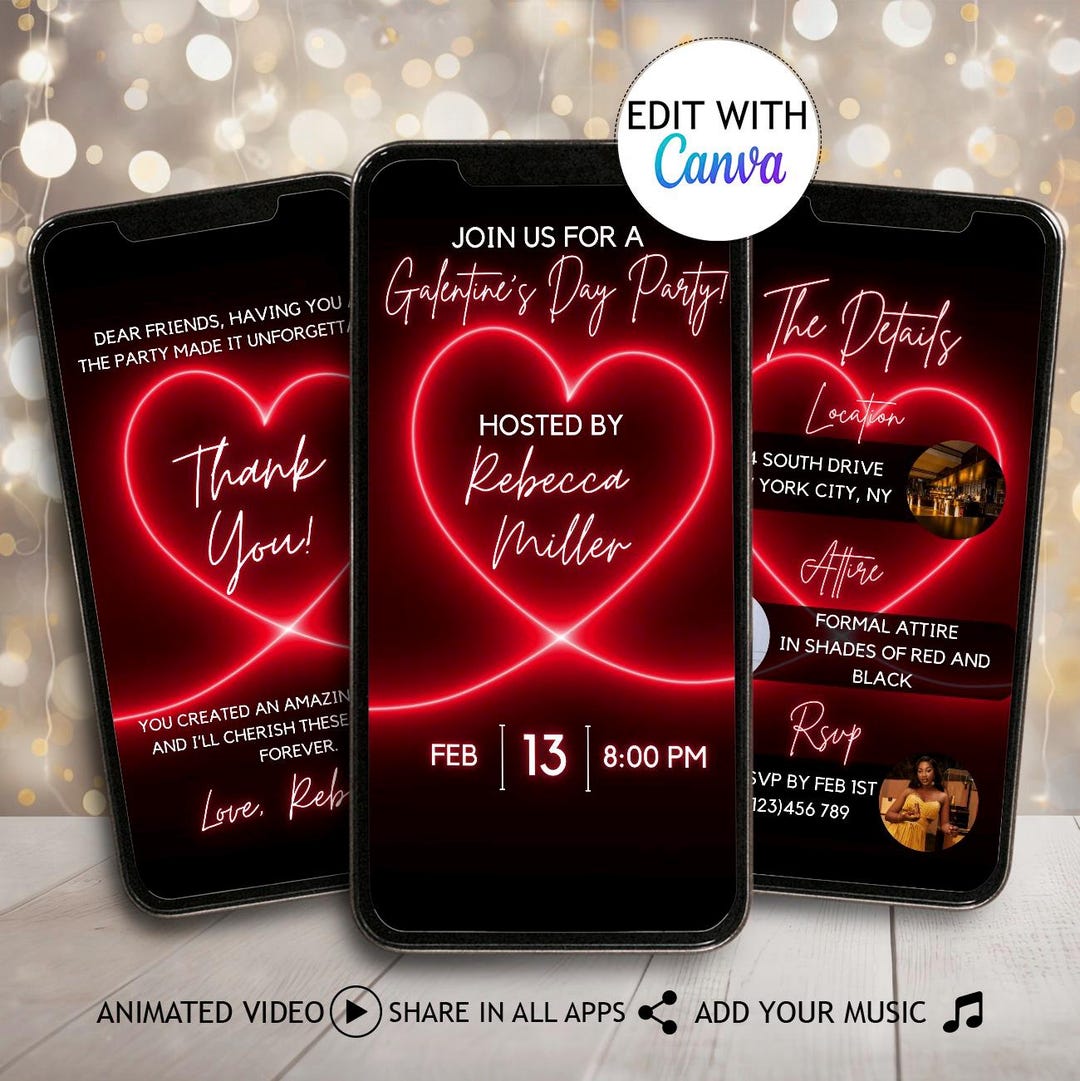 Convite para festa de Dia das Amigas com coração vermelho neon: Convite ...