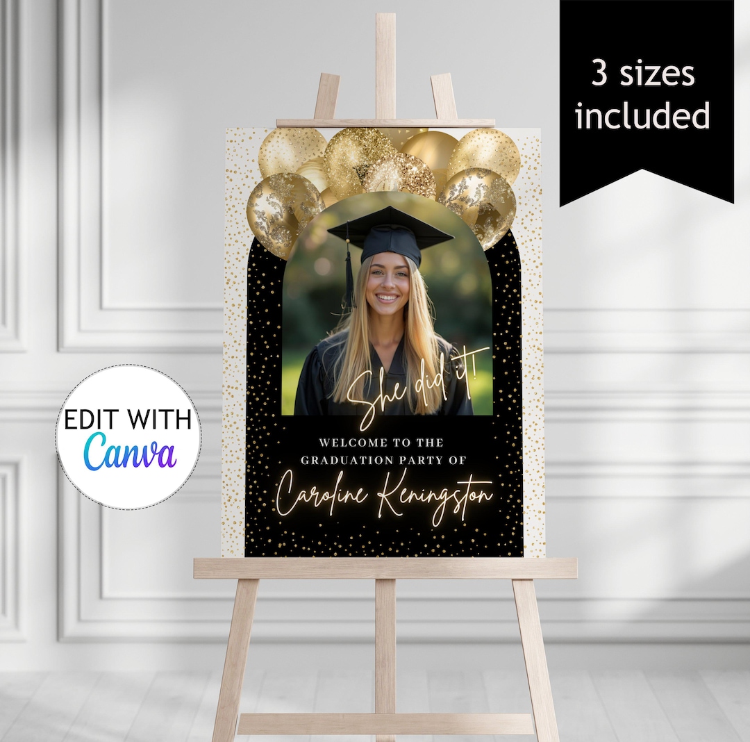 Gold Black Welcome Sign Graduation Dinner Party Template Printable ...