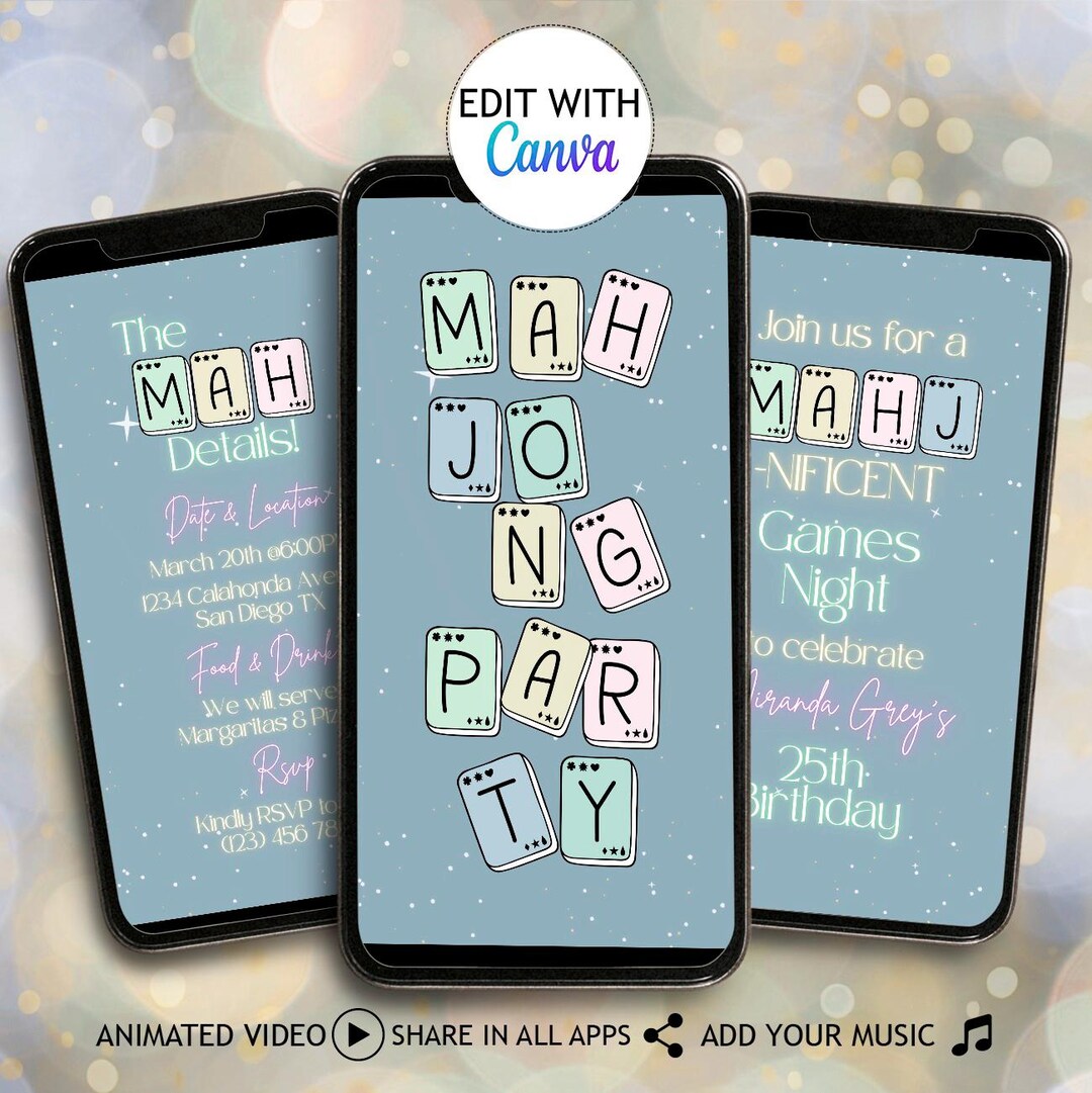 Blue Mahjong Invitation Template: Game Night Invite Mahjong Funny Tiles ...