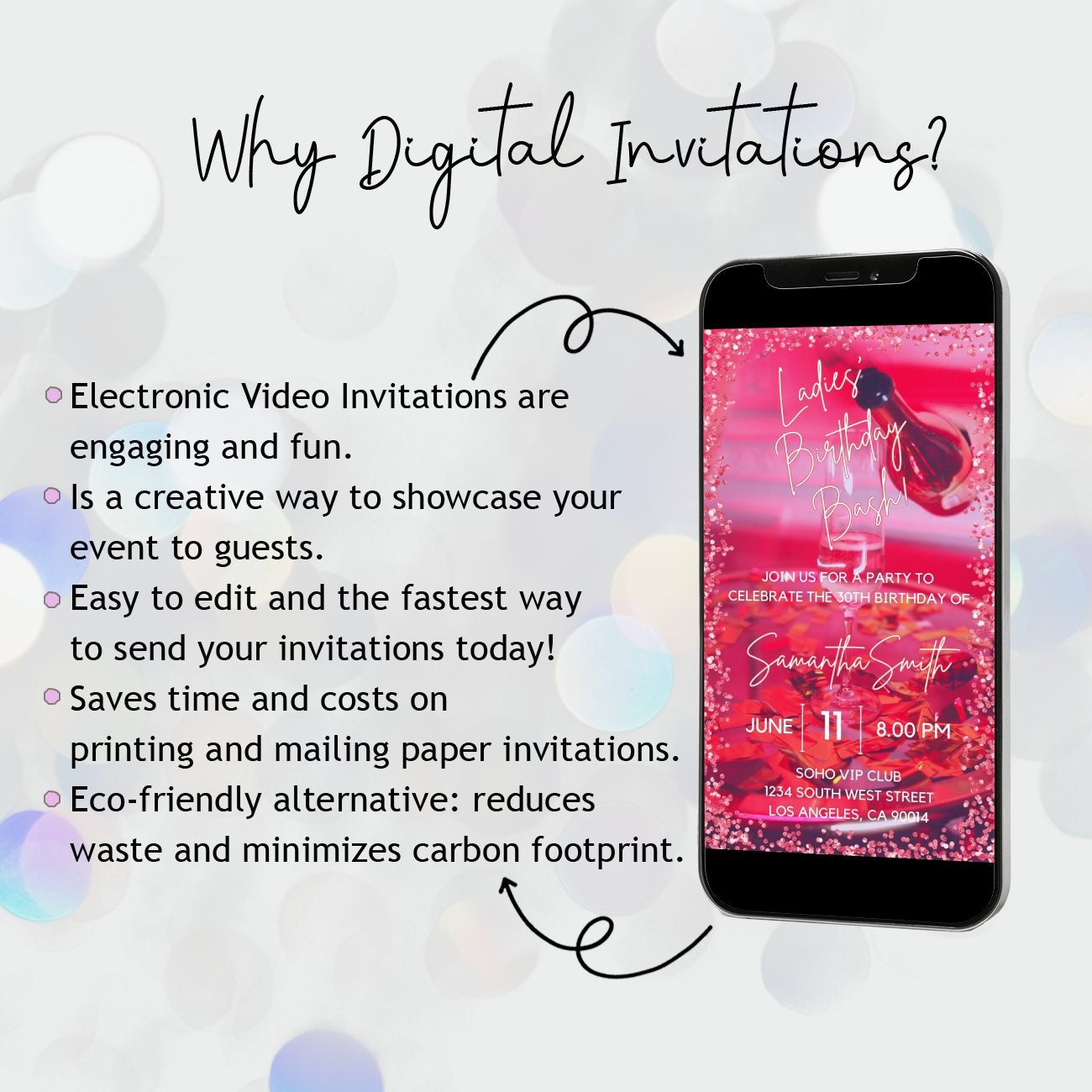 Animated Pink Birthday Party Video Invitation Template Digital Birthday ...