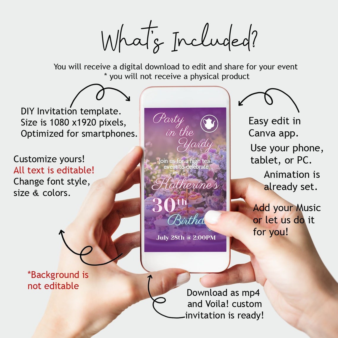 Digital Purple Tea Party in the Yardy Invitation Template Par-tea ...