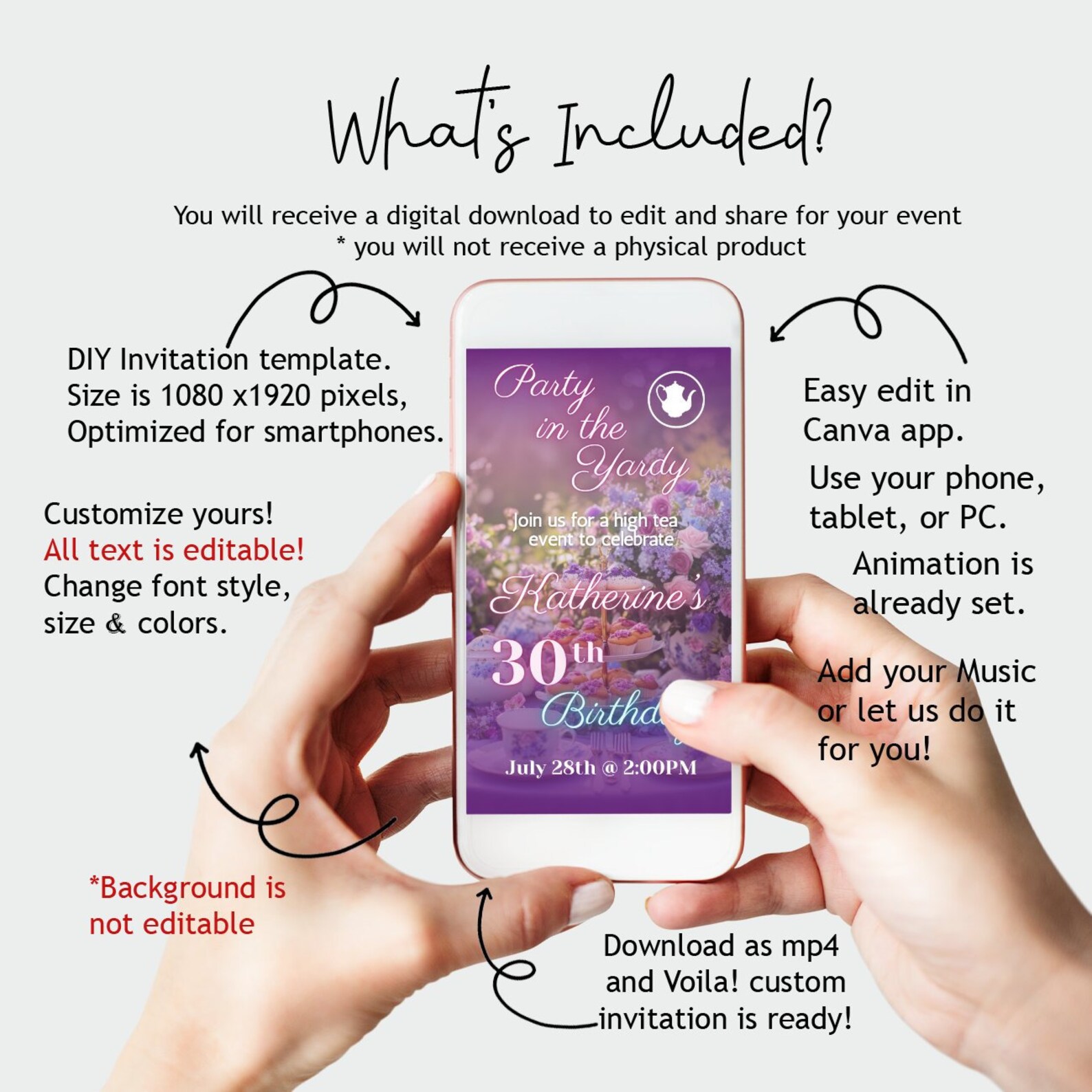 Digital Purple Tea Party in the Yardy Invitation Template Par-tea ...