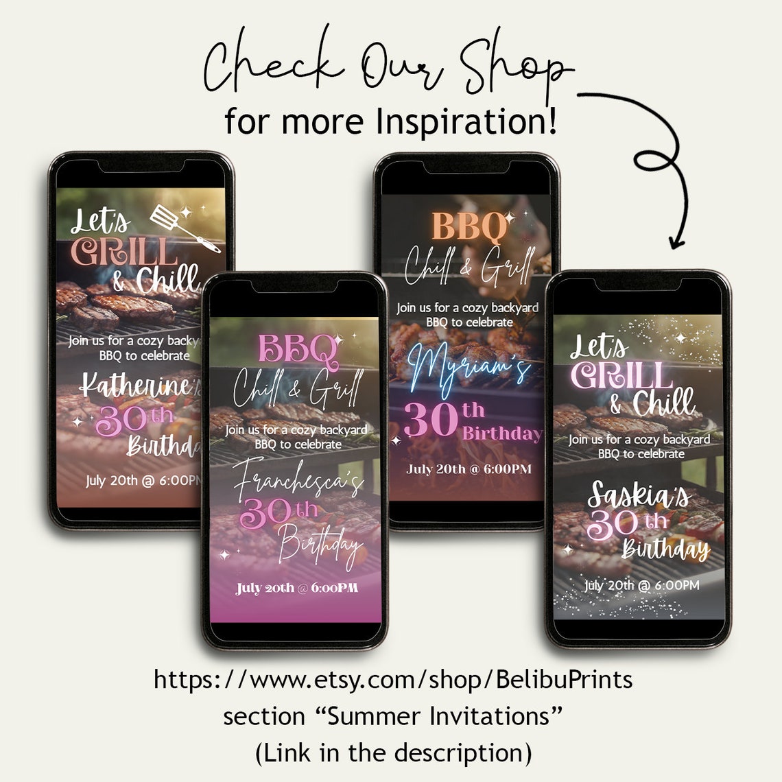 Digital Cookout Birthday Party Invitation Template Gold Neon BBQ Dinner ...