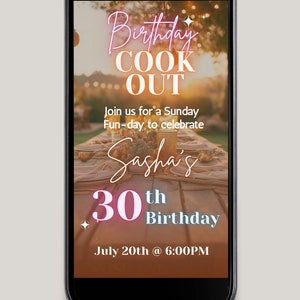 Digital Cookout Birthday Party Invitation Template Gold Neon BBQ Dinner ...
