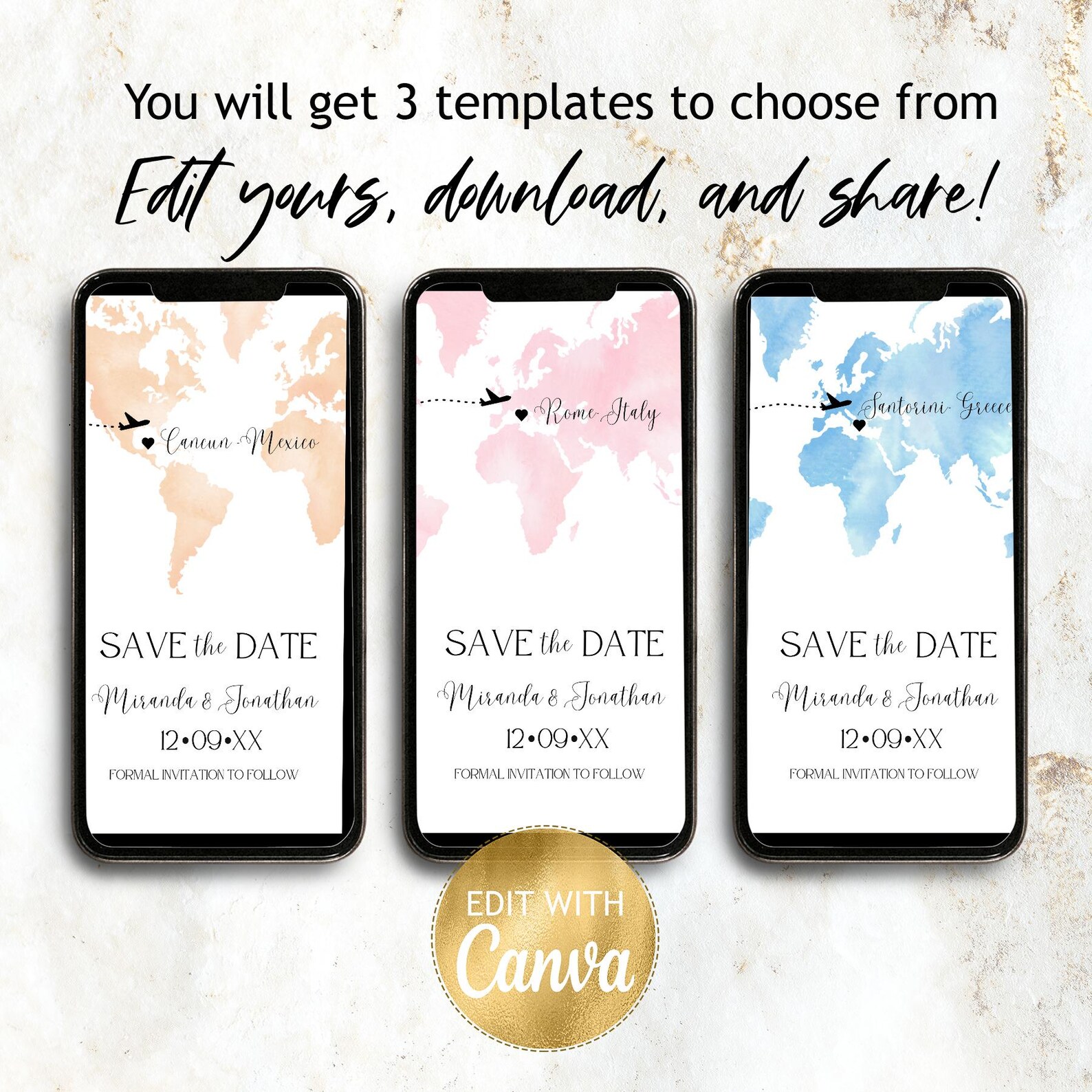 Pink Map Destination Wedding Invitation Save the Date Evite Color World ...