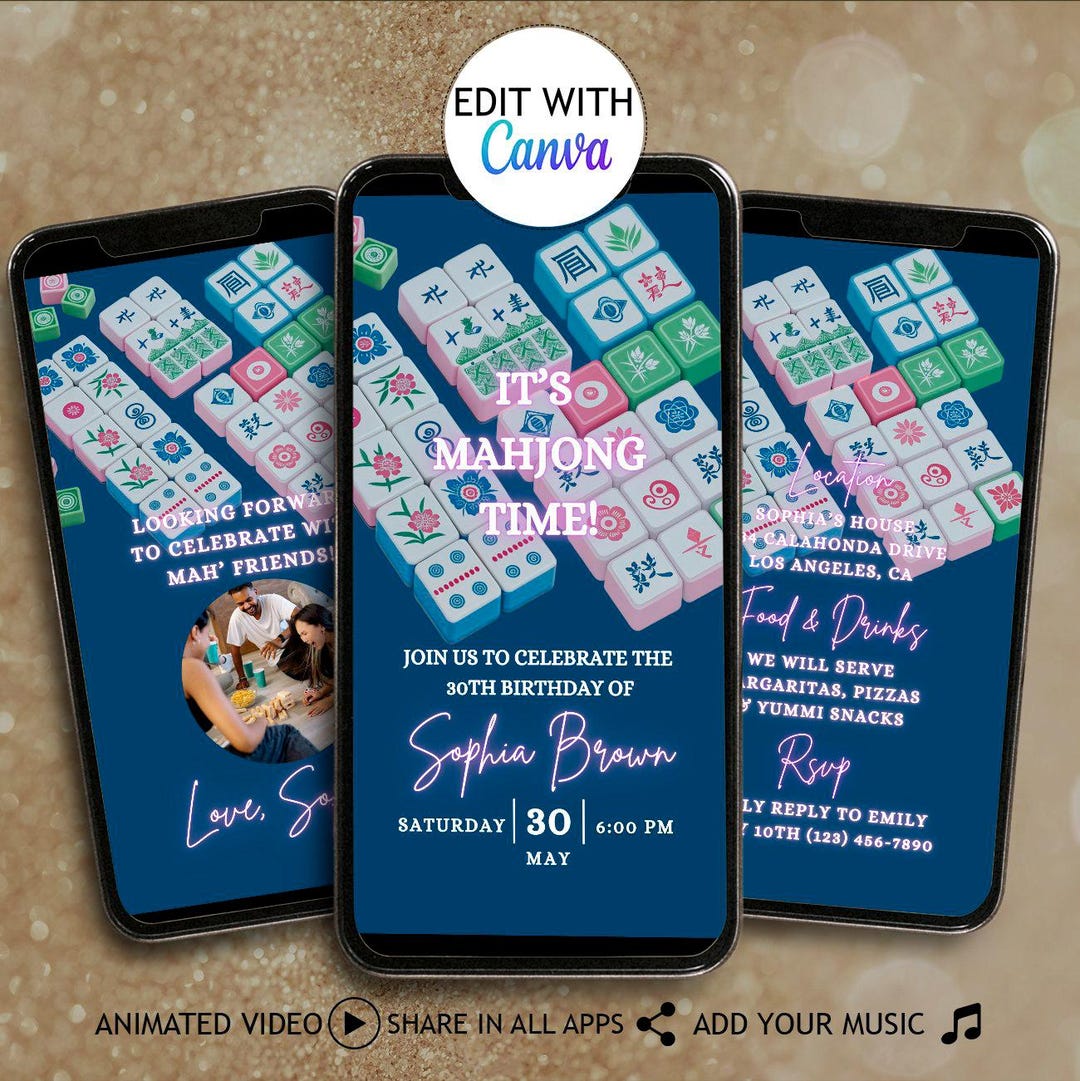 Mahjong Party Invitation Animated Mahjong Invite Template Editable Game ...