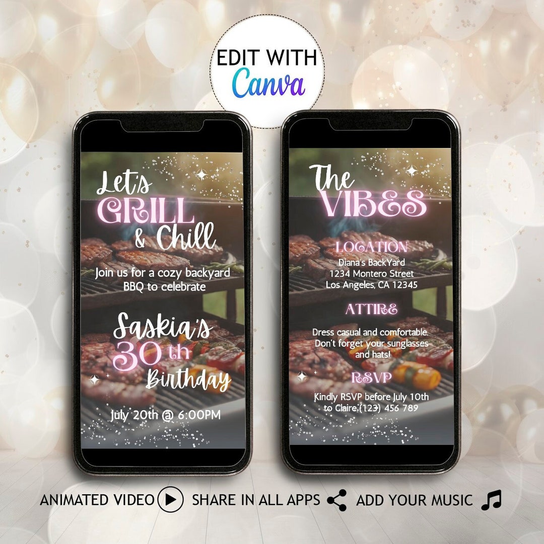 Pink BBQ Cookout Invitation Template Editable Backyard Digital Birthday ...