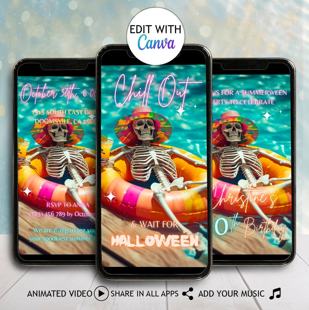 Summerween Party Invitation Template Halloween Pool Party Invitation ...