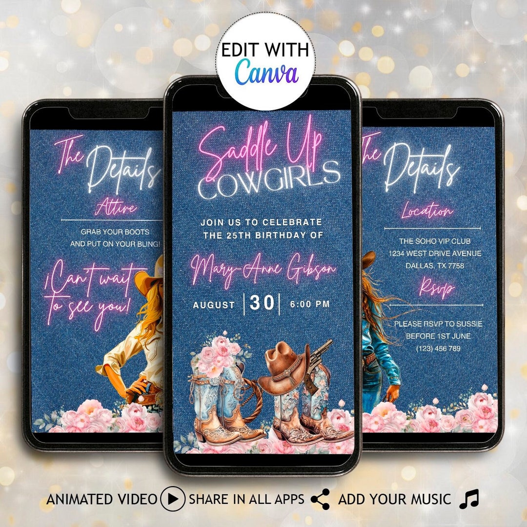 Denim Cowgirls Party Invitation Western Themed Birthday Party Invite ...