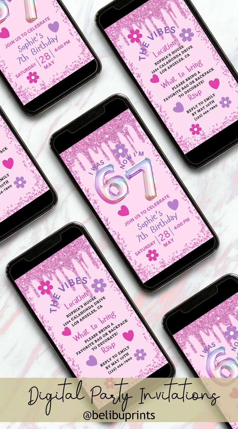 6-7 Birthday Invitation for Girls Editable Meme Trend Six Seven Party ...