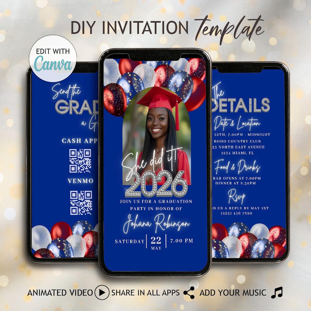 Blue Red Graduation Invitation Digital Template 2026 Graduation Invite ...