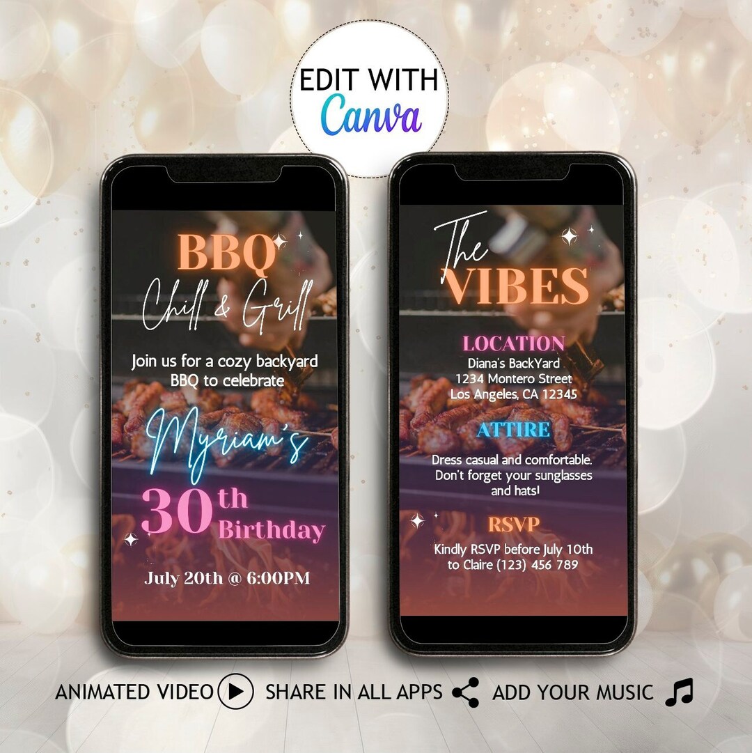 Editable Birthday BBQ Chill N Grill Video Invitation Template Backyard ...