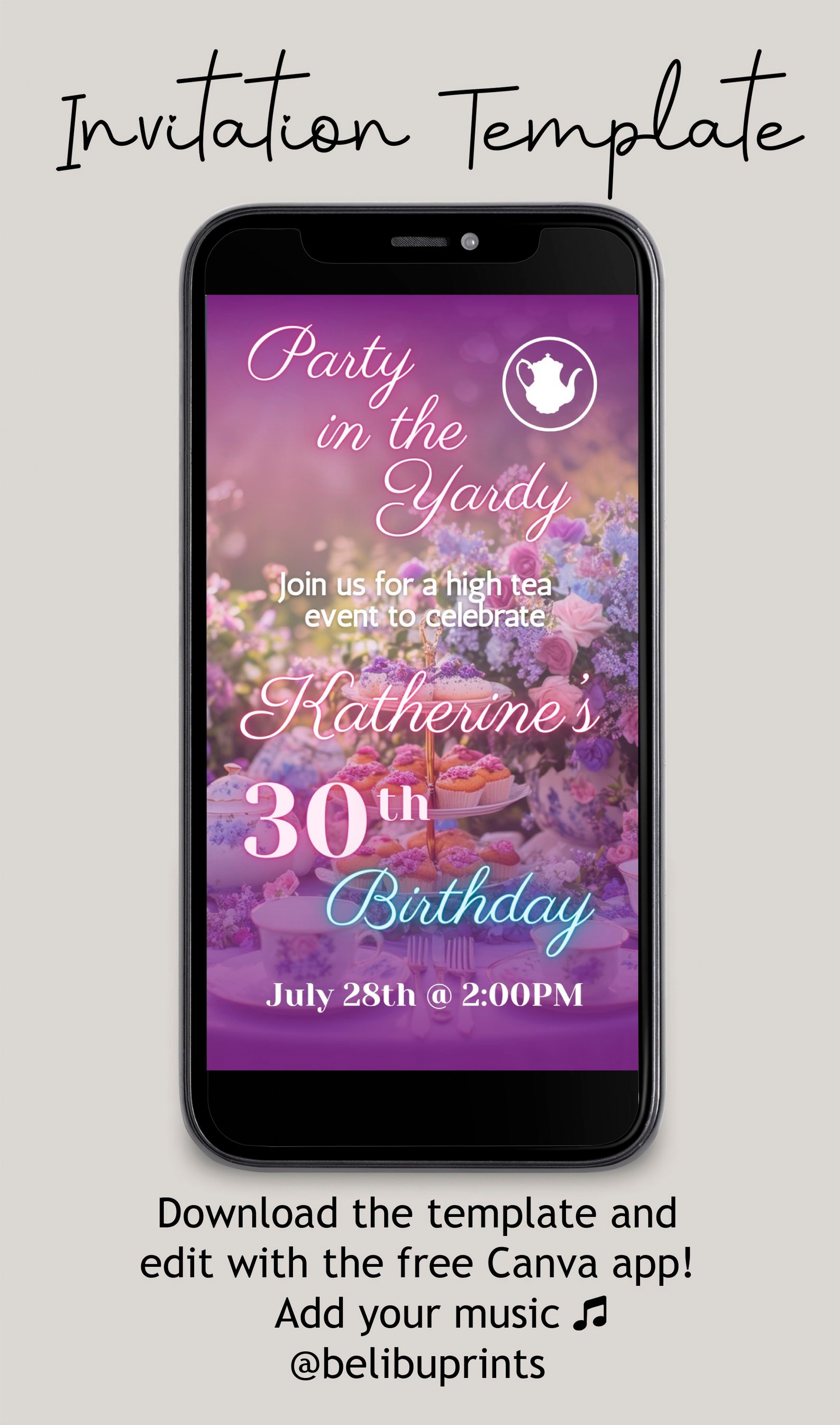 Digital Purple Tea Party in the Yardy Invitation Template Par-tea ...