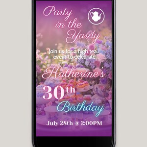 Digital Purple Tea Party in the Yardy Invitation Template Par-tea ...