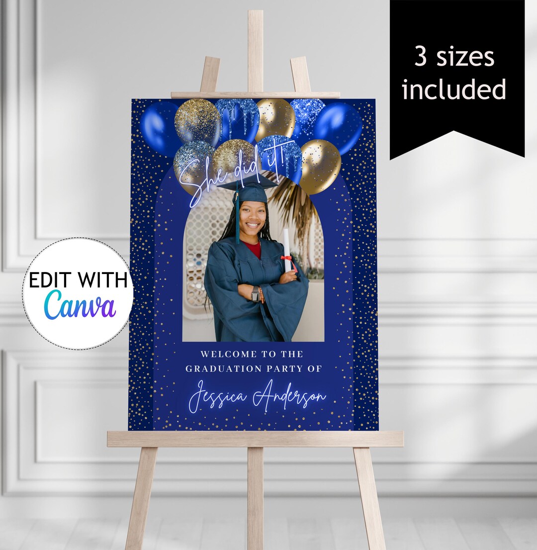 Royal Blue Gold Graduation Welcome Sign Picture Senior 2025 Graduation ...