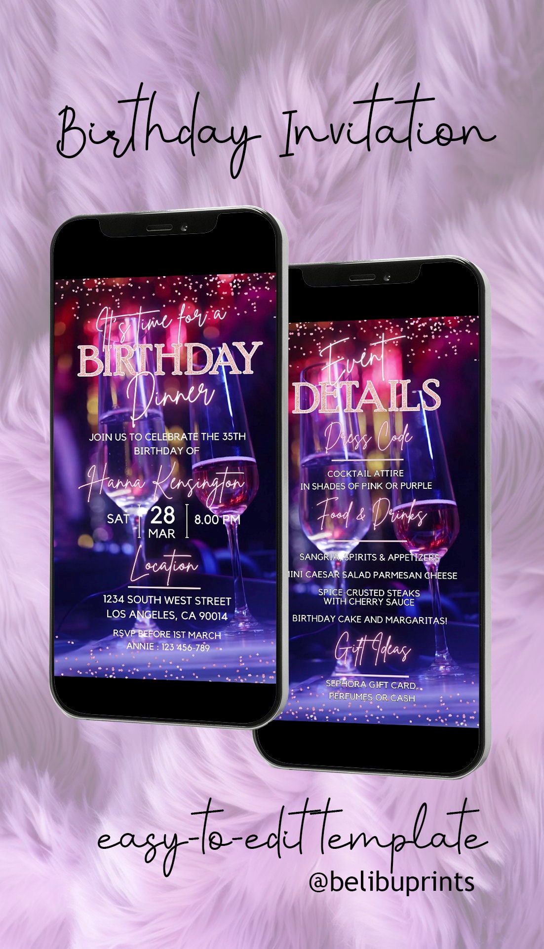 Plantilla de invitación de cumpleaños púrpura digital Fiesta ...