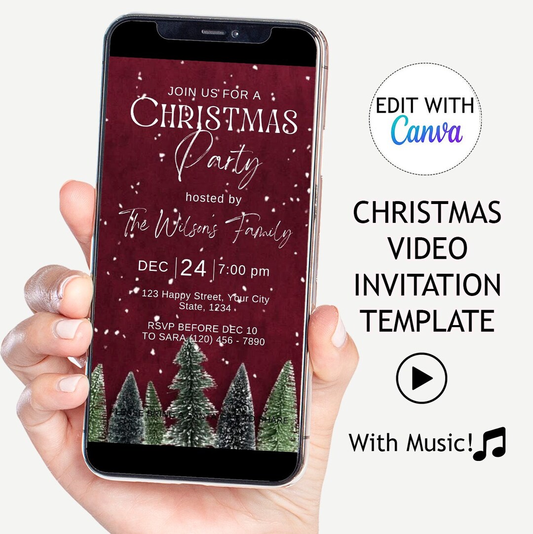 Red Christmas Invitation Template With Trees and Snow Xmas - Etsy