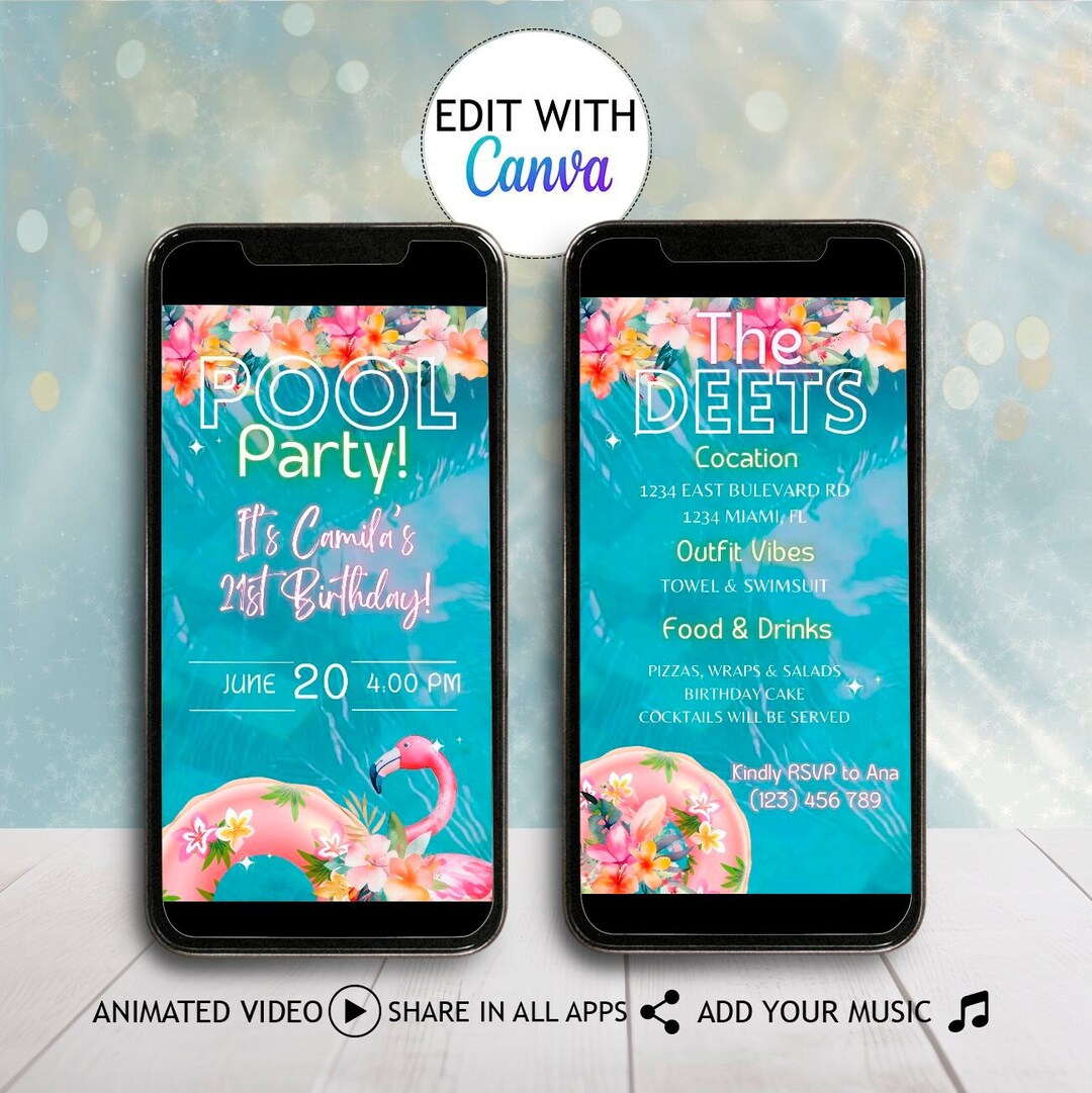 Digital Luau Pool Party Summer Invitation Birthday Template Editable ...