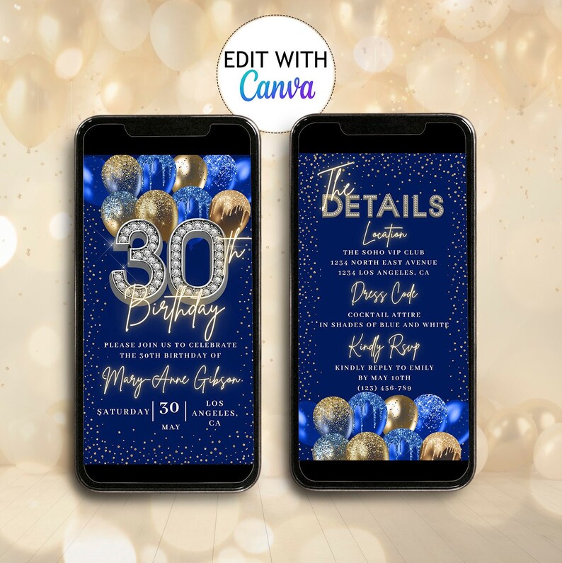 Editable Royal Blue Birthday Invitation Template Evite Electronic ...