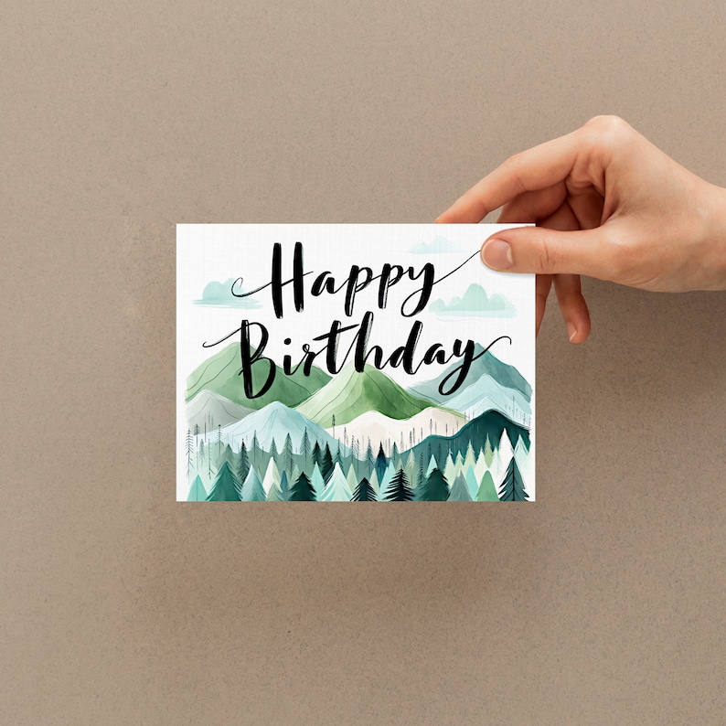 Mountain Happy Birthday Card Outdoor Landscape Bday Card - Etsy