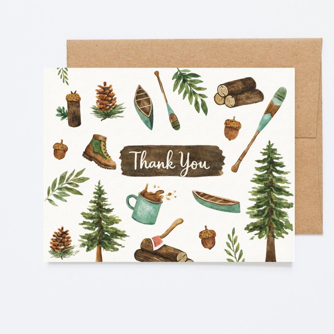 Thank You Adventure Card | Woodland Forest Thank You Card | Rustic ...