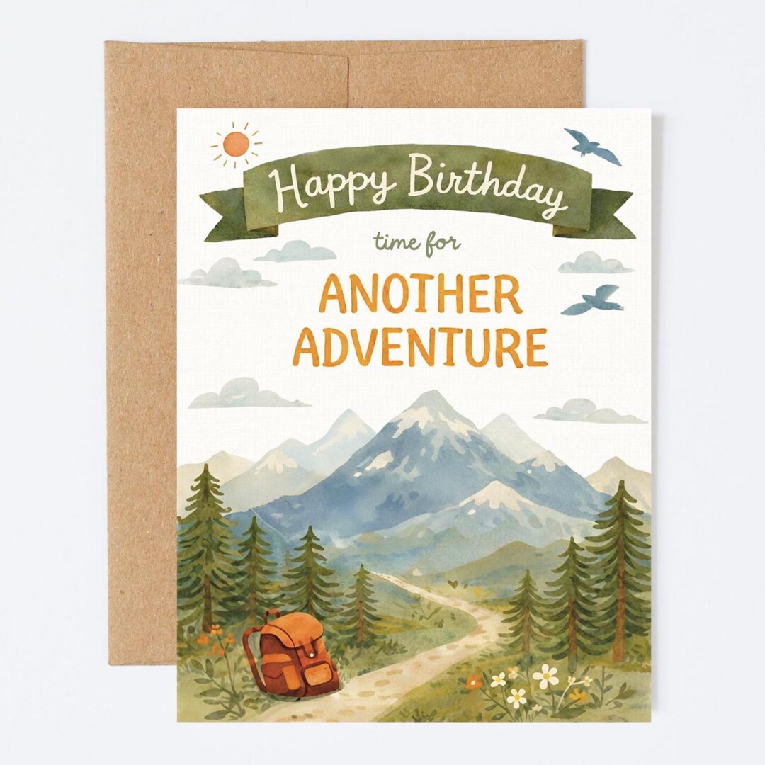 Mountain Happy Birthday Card | Time for Another Adventure | Outdoor ...