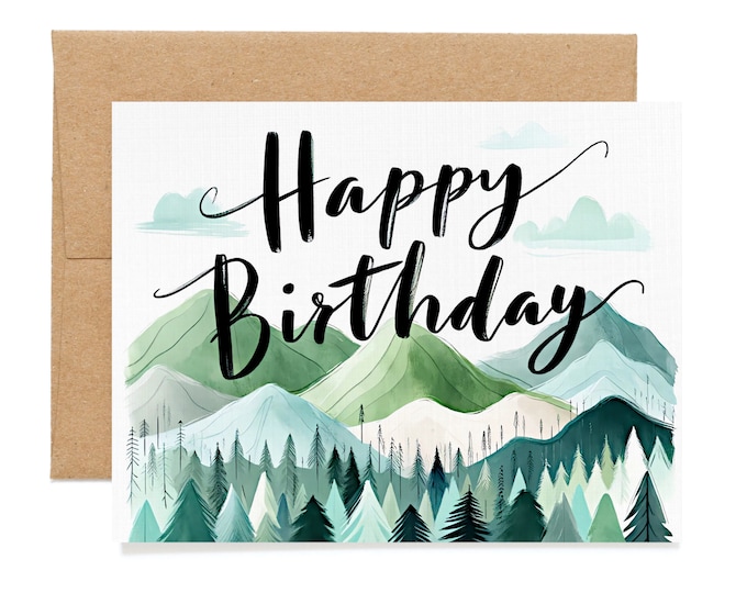 Mountain Happy Birthday Card Outdoor Landscape Bday Card Outdoor Hiking ...