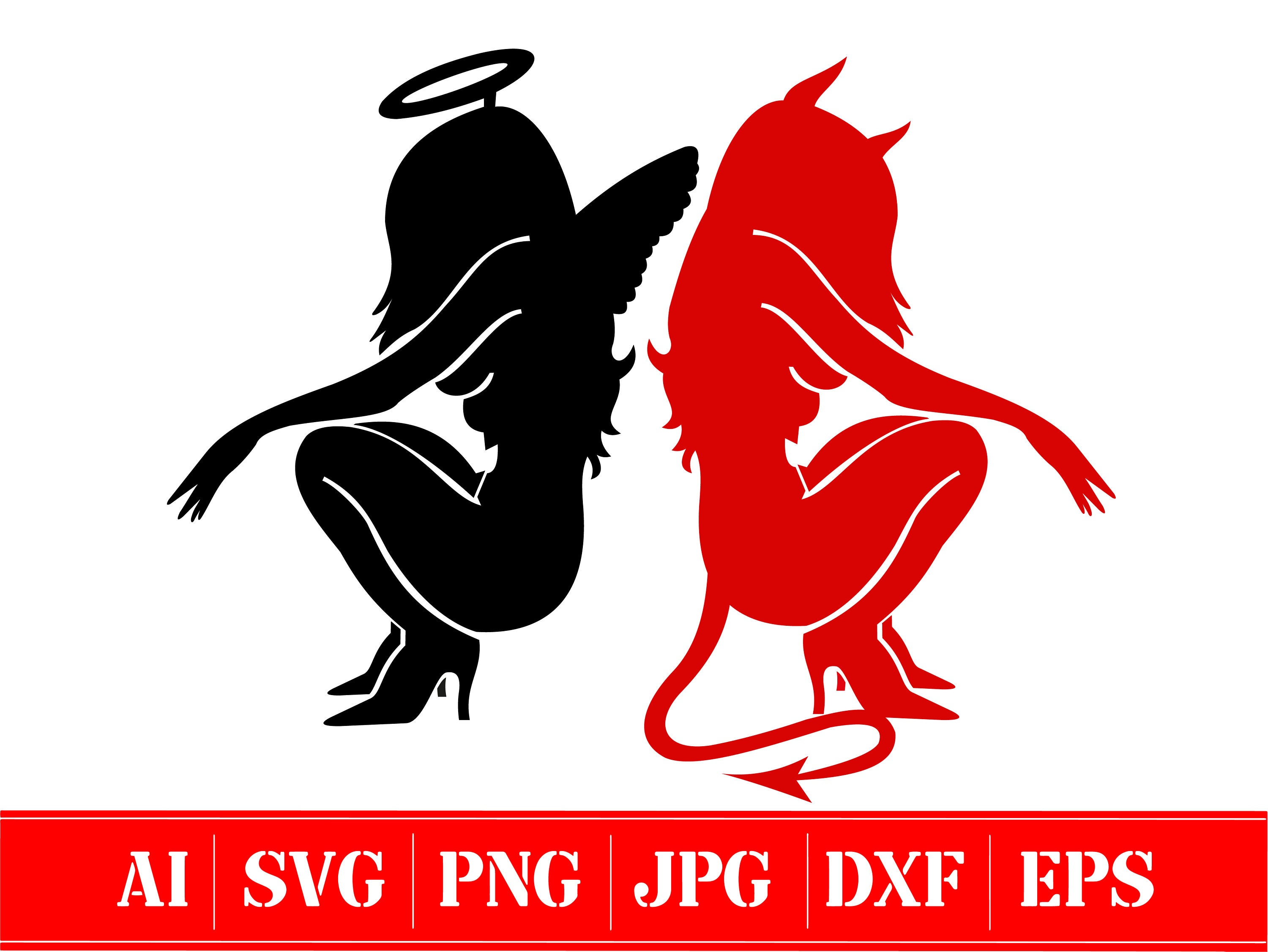 Angel And Devil Svg Lady Sexy Vector Clipart Angel And Devil Etsy