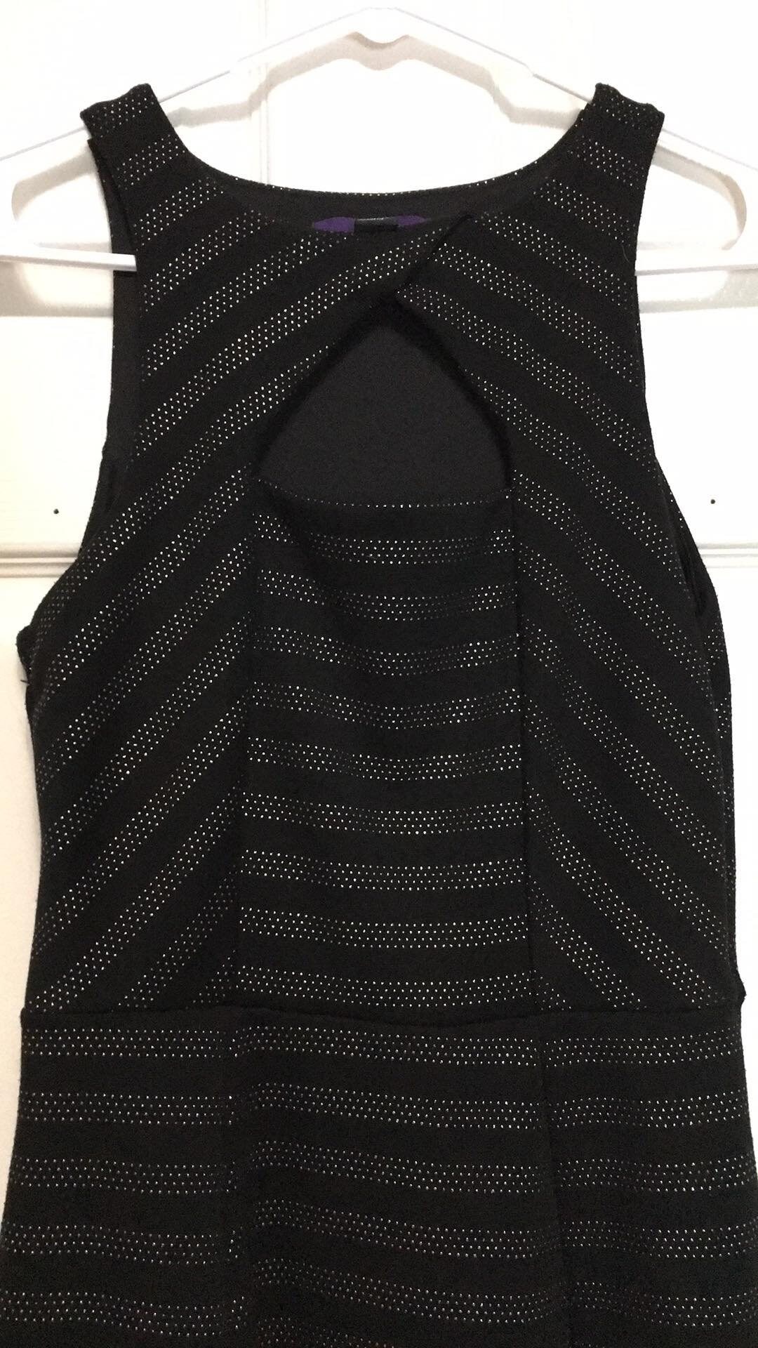 Gothic Goth Black + Silver Dress Short Striped Cutout Keyhole Neckline ...