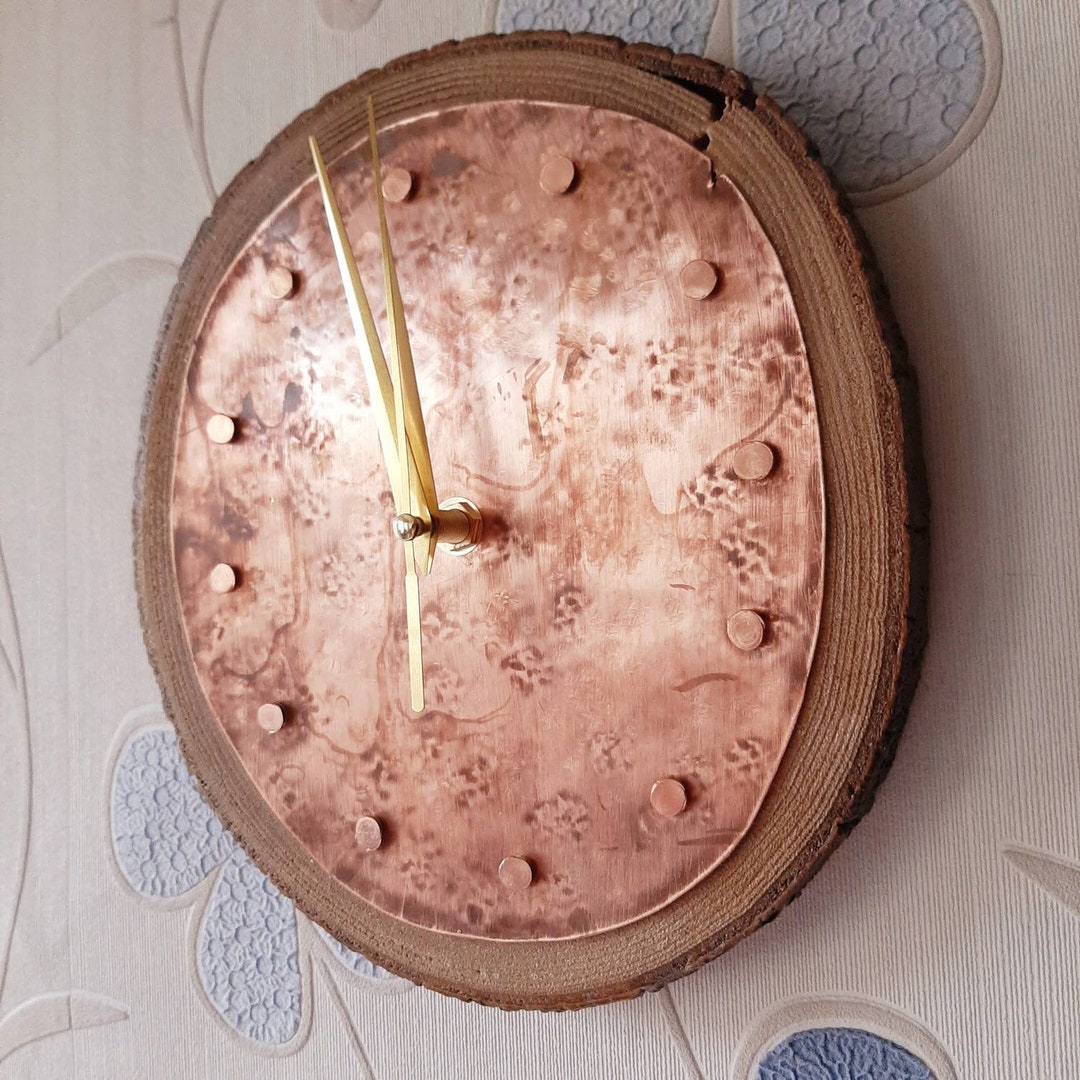 Upcycling Wall Clock Tree Disc With Dial Made of Old Copper - Etsy