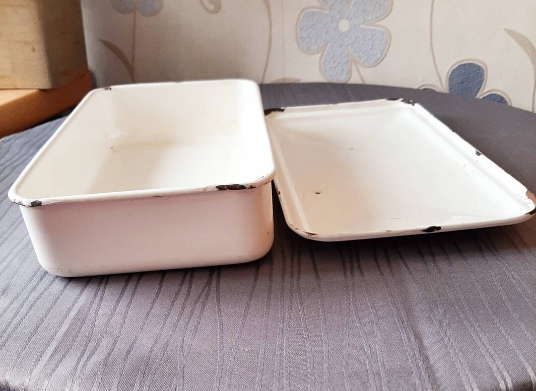 White Enamel Container With Lid From the 1930s - Etsy