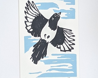Magpie Nest - Artist Card From Original Linocut Print - Etsy